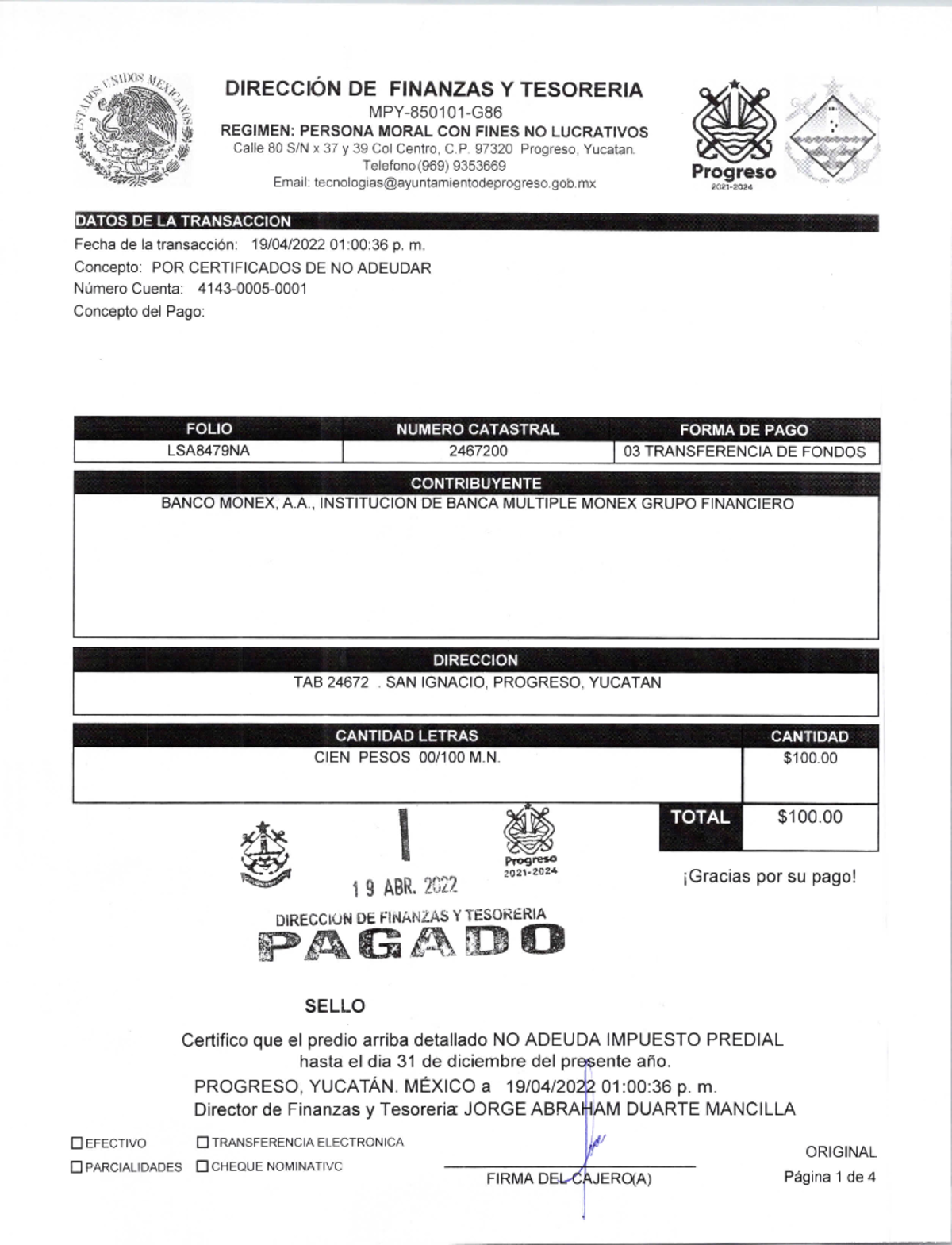 Recibo predial 2022 Banco Monex tab 24672 - Contabilidad - Studocu