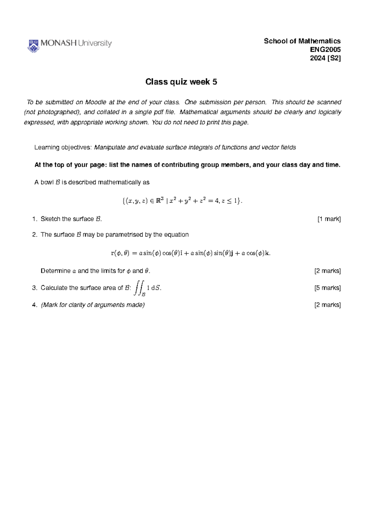 ENG2005 class-quiz-week-5-2 - School of Mathematics ENG 2024 [S2] Class ...
