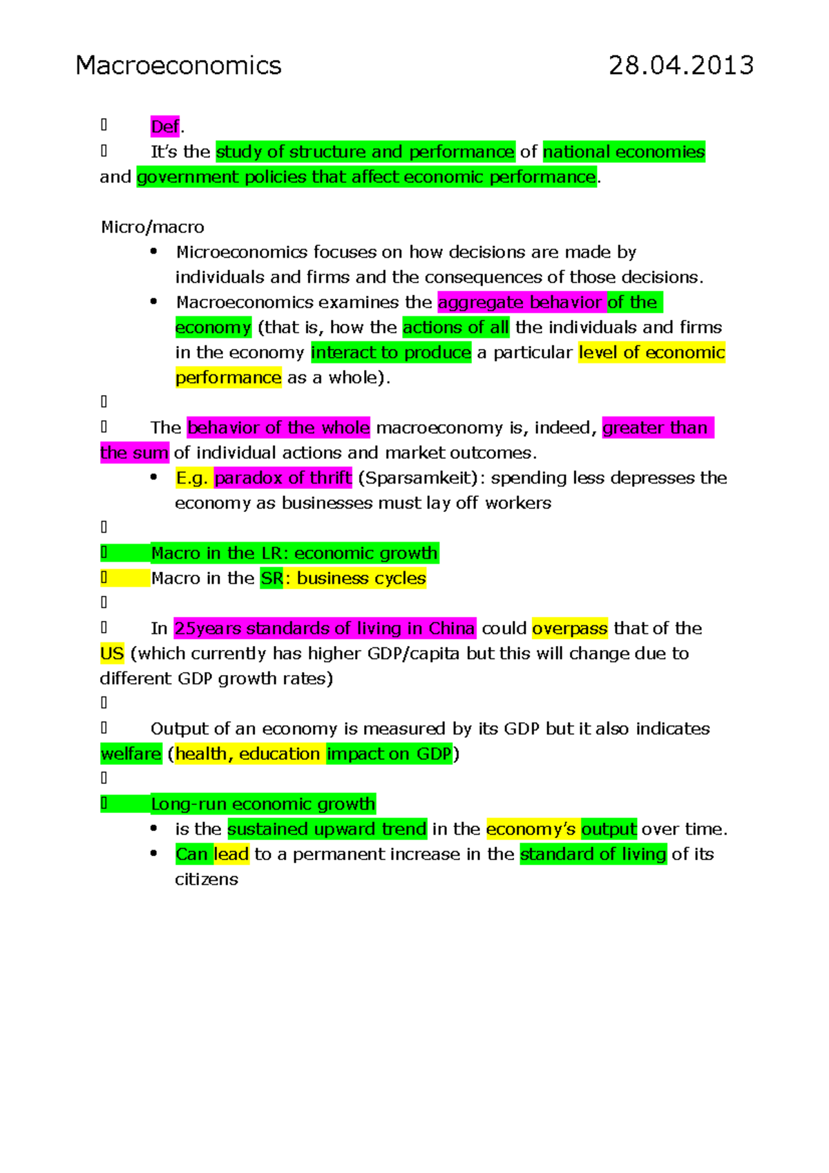 Lecture notes, lectures 1-10 - Macroeconomics final - Macroeconomics 28 ...
