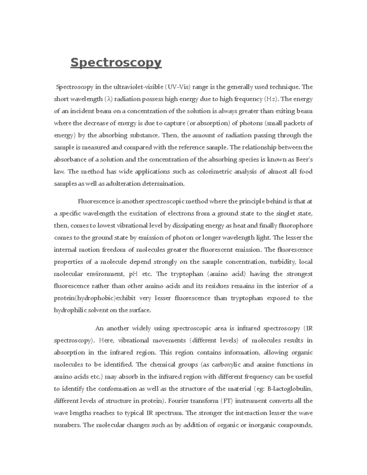 Spectroscopy - This report will give an overall idea about spectrometry ...