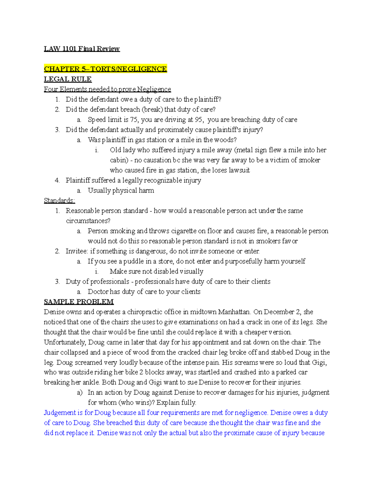 LAW 1101 Final Review with Answers - LAW 1101 Final Review CHAPTER 5 ...