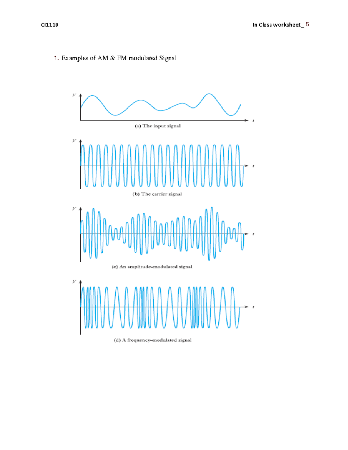 In Class work Sheet 5 - CI1110 - CI1110 In Class worksheet_ Examples of ...