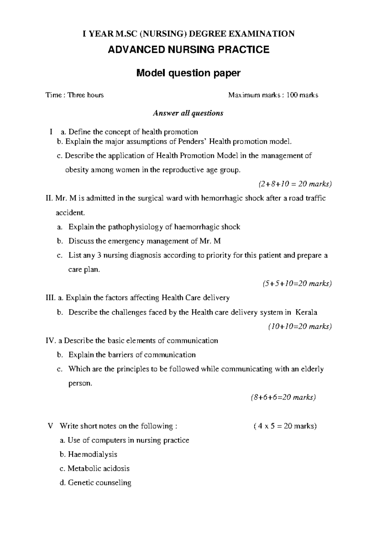 102436374 Msc nursing qn paper - I YEAR M (NURSING) DEGREE EXAMINATION ...