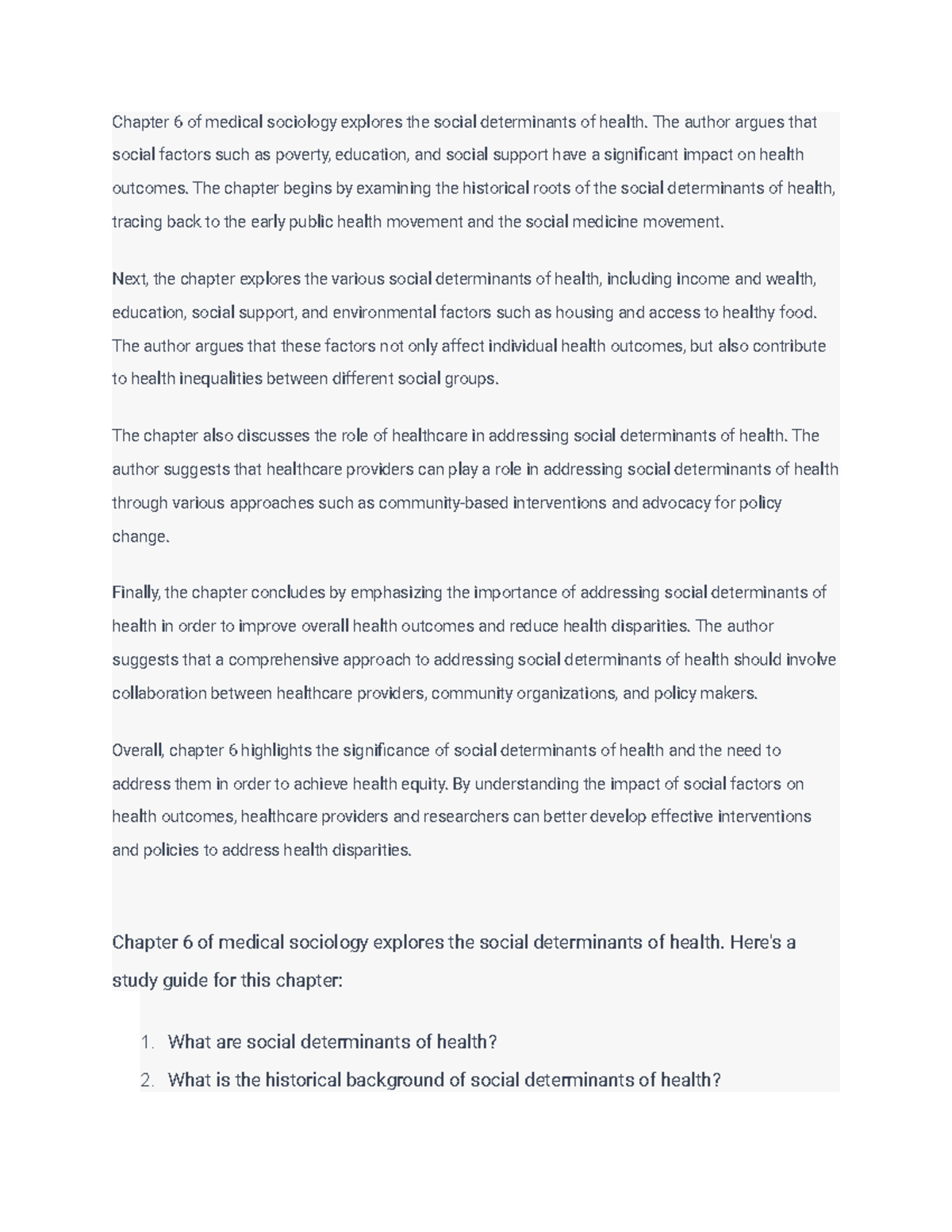 Medical Sociology - Chapter 6 of medical sociology explores the social ...