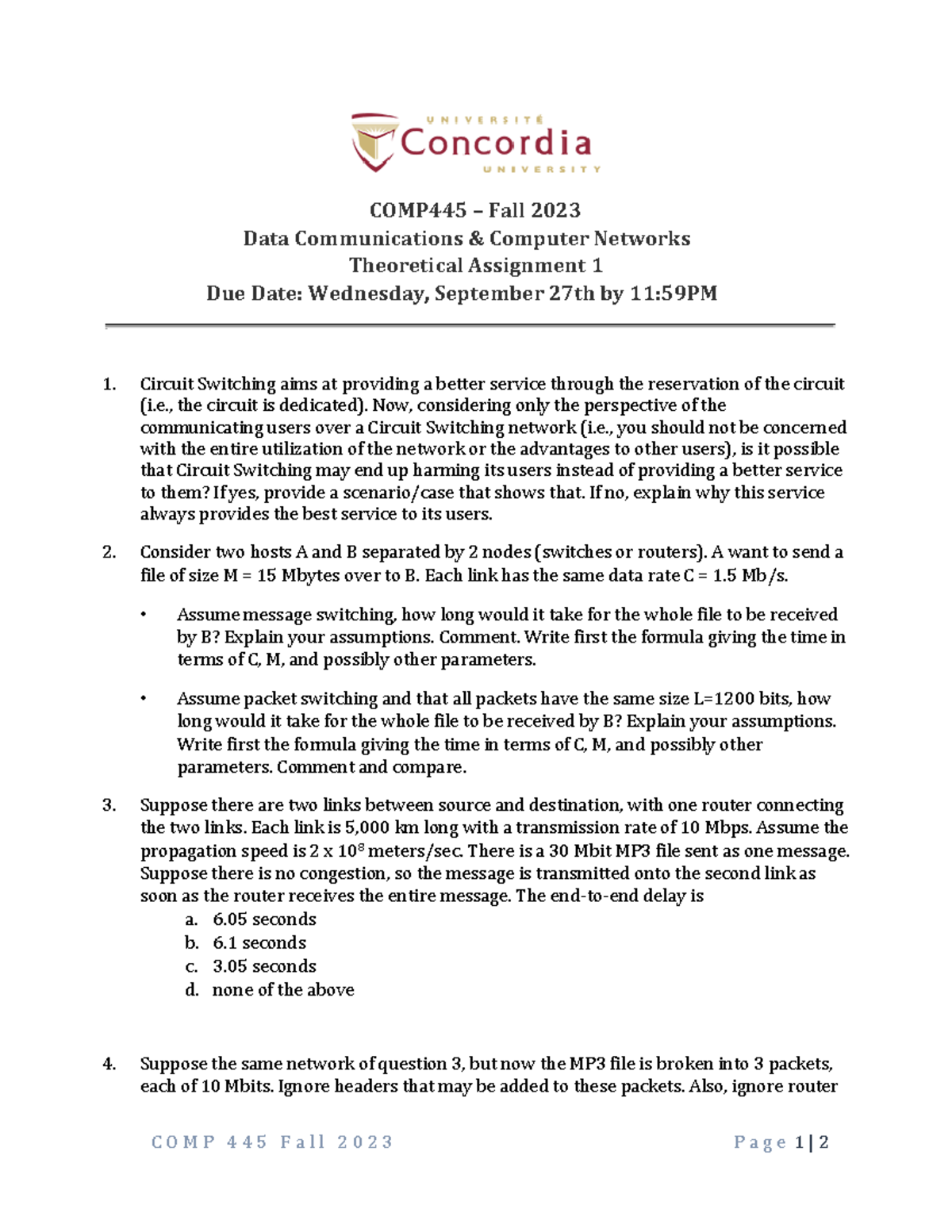 Comp445-F23 TA1 - C O M P 4 4 5 F a l l 2 0 2 3 P a g e 1 | 2 COMP445 – Fall 2023 Data - Studocu
