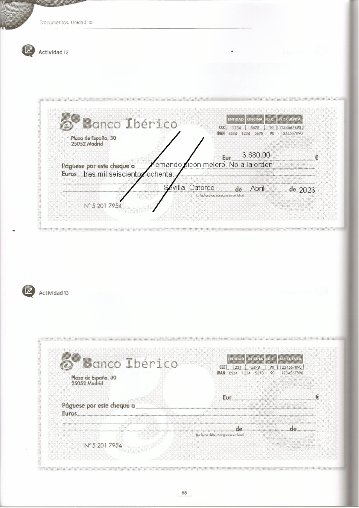 Cheque ejercicio 3 - Cheche - Contabilidad y fiscalidad - Fernando ...