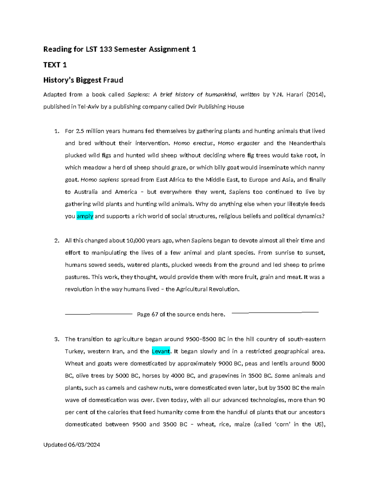 Reading for LST 133 Semester Assignment 1 - Reading for LST 133 Semester Assignment 1 TEXT 1 ...