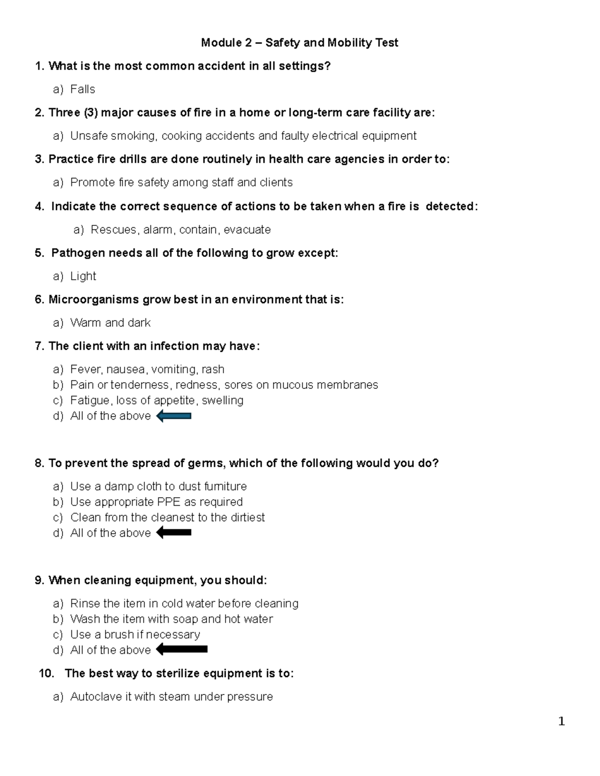 Module 2 Test - Copy - Module 2 – Safety and Mobility Test What is the ...