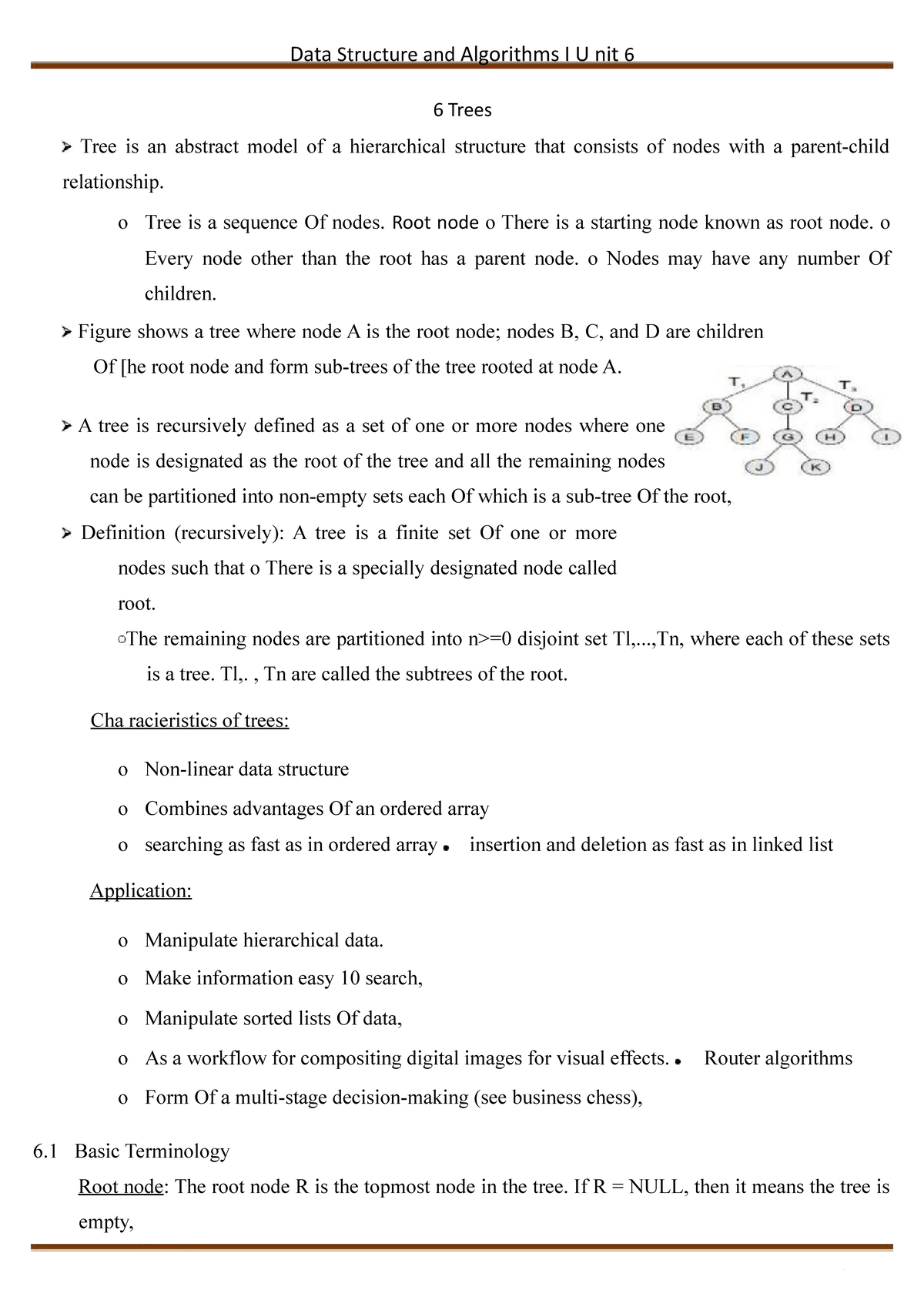 Dsa Unit 6 Lecture Notes 6 Trees Tree Is An Abstract Model Of A Hierarchical Structure That