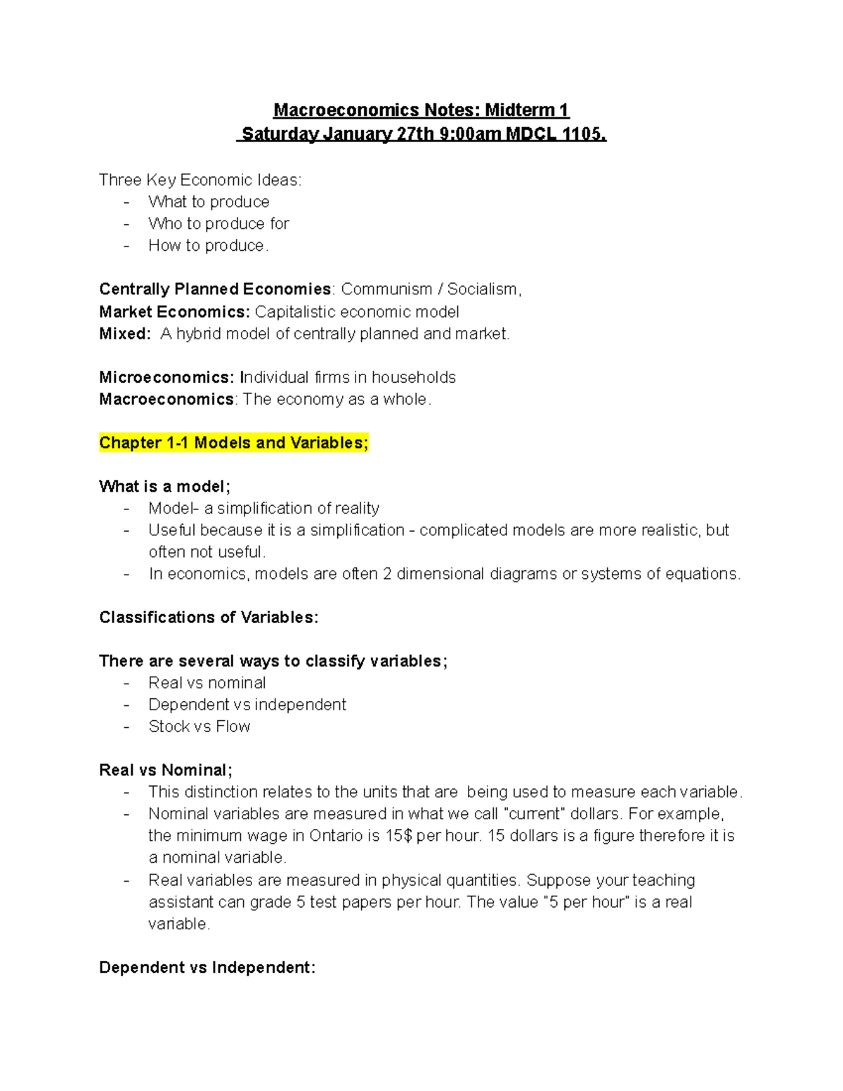 Macroeconomics Notes - Three Key Economic Ideas: - What to produce ...