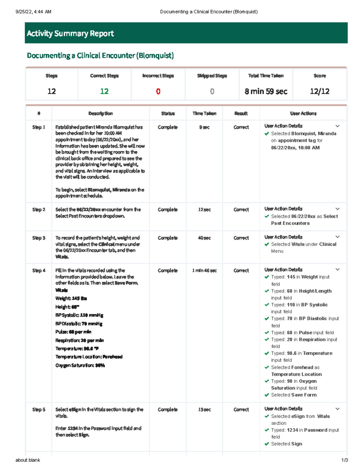 (Blomquist) Documenting a Clinical Encounter (Blomquist) - 9/25/22, 4 ...
