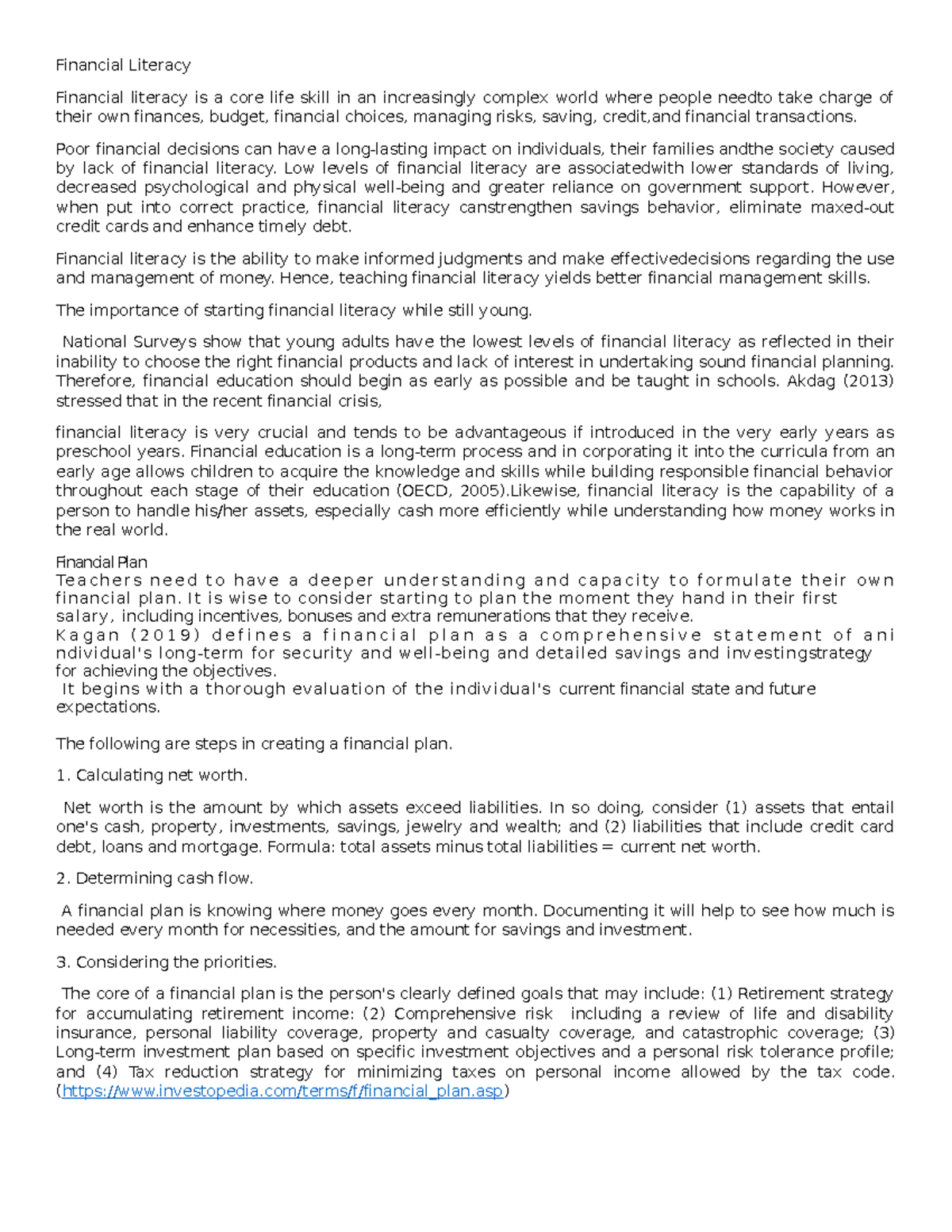 Financial Literacy - Financial Literacy Financial literacy is a core ...