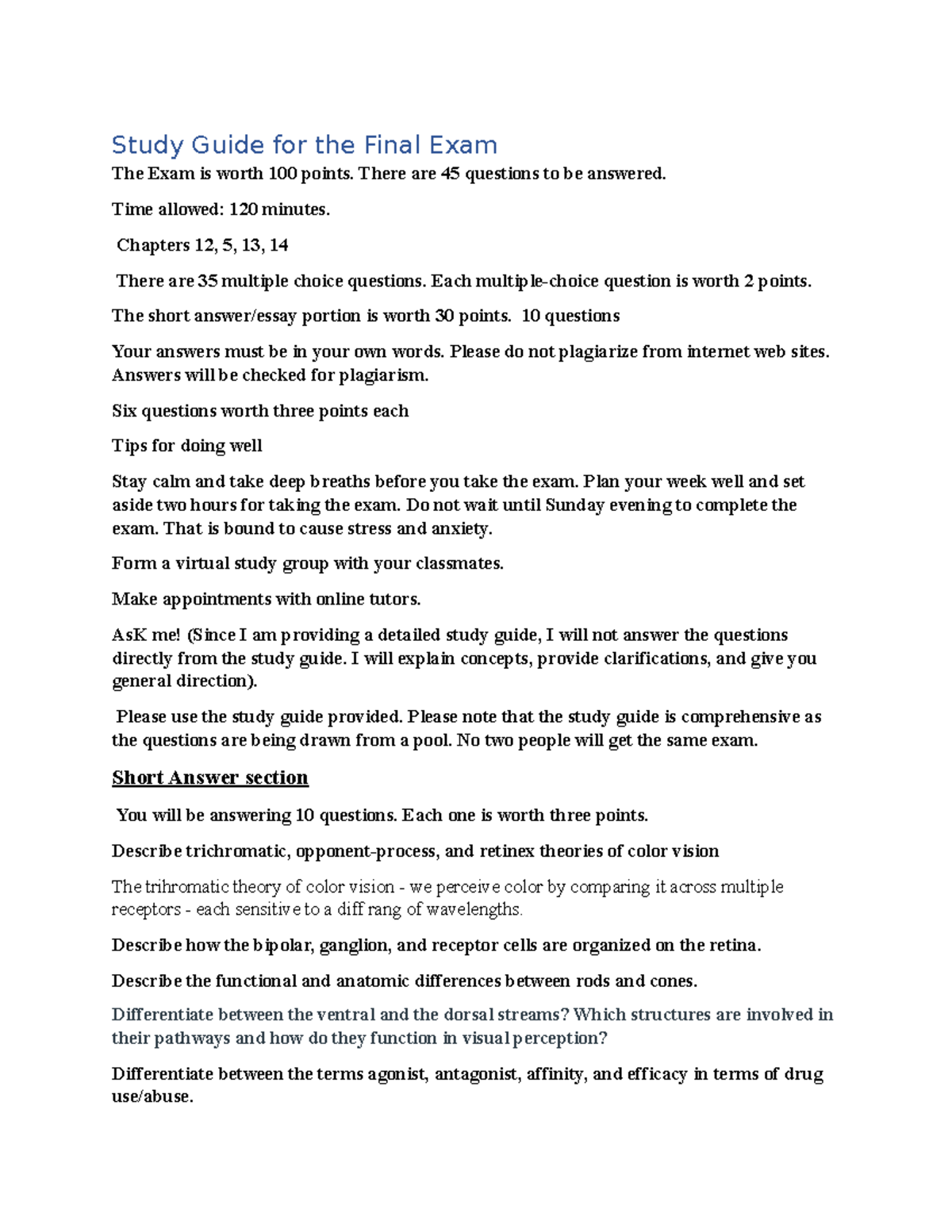 BIOPSY-140 - Final Exam Fall 2020 Study Guide - Study Guide for the ...