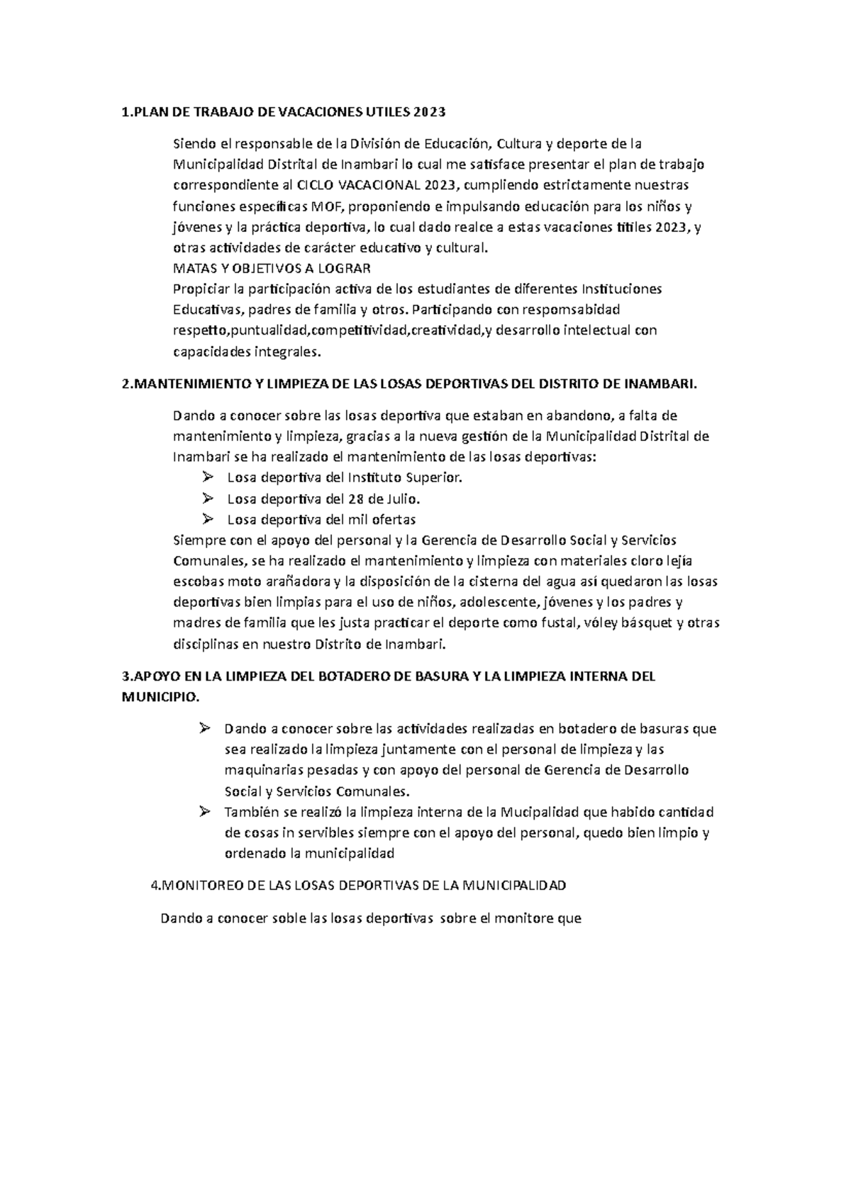 Informe del mes enero - DSSSSSSSS - 1 DE TRABAJO DE VACACIONES UTILES ...