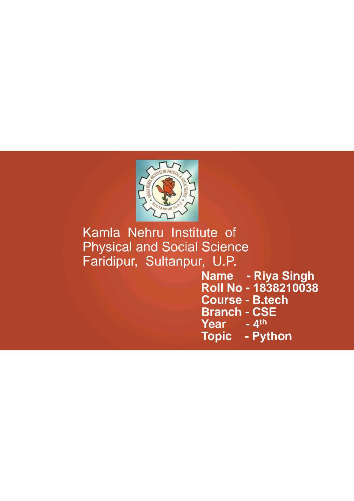 RIYA Singh CSE 4TH YEAR Python (1) - Computer Science - AKTU - Studocu