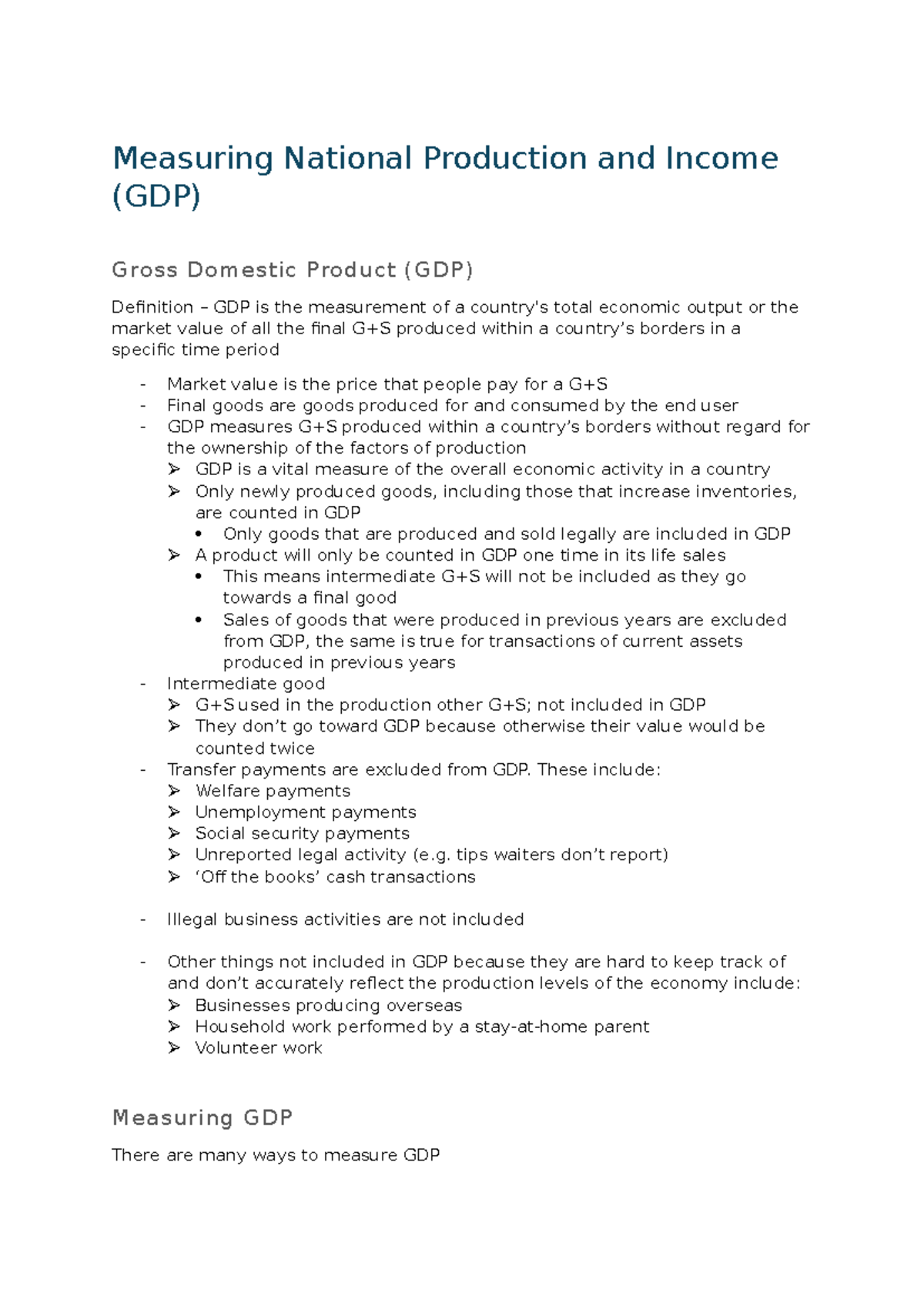 ECON1002 Week 2 Pre-Class Notes - Measuring National Production and ...
