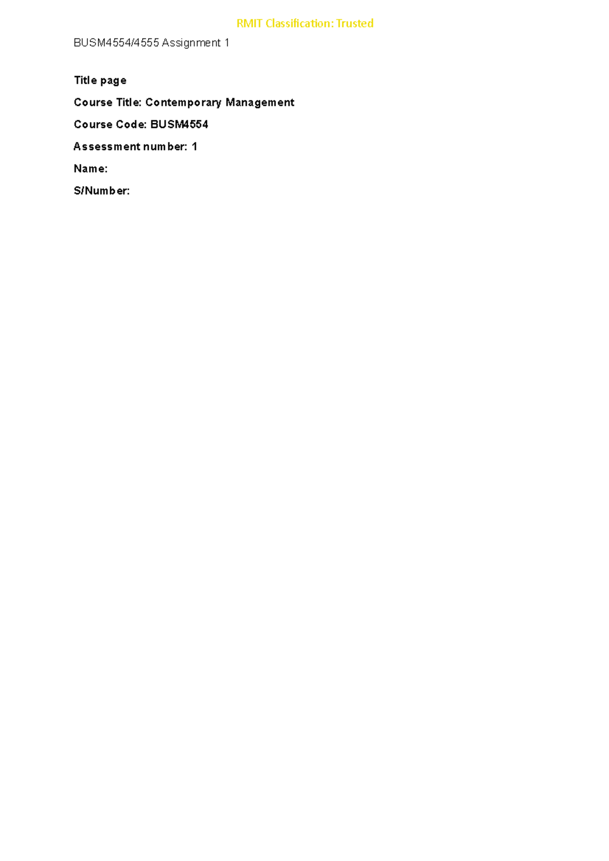 Assignment 1 Template (Sem 2, 2021) - BUSM4554/4555 Assignment 1 Title ...