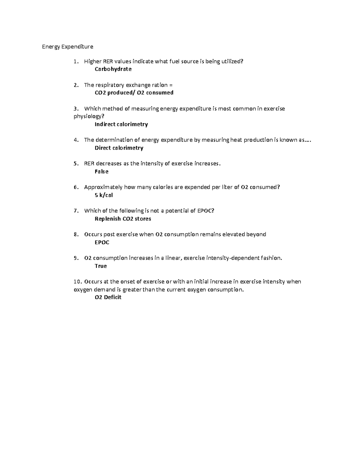 Energy Expenditure Questions and Answers - Energy Expenditure Higher ...