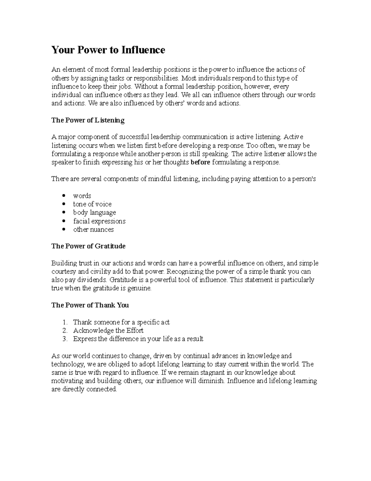 Your Power to Influence - Most individuals respond to this type of ...