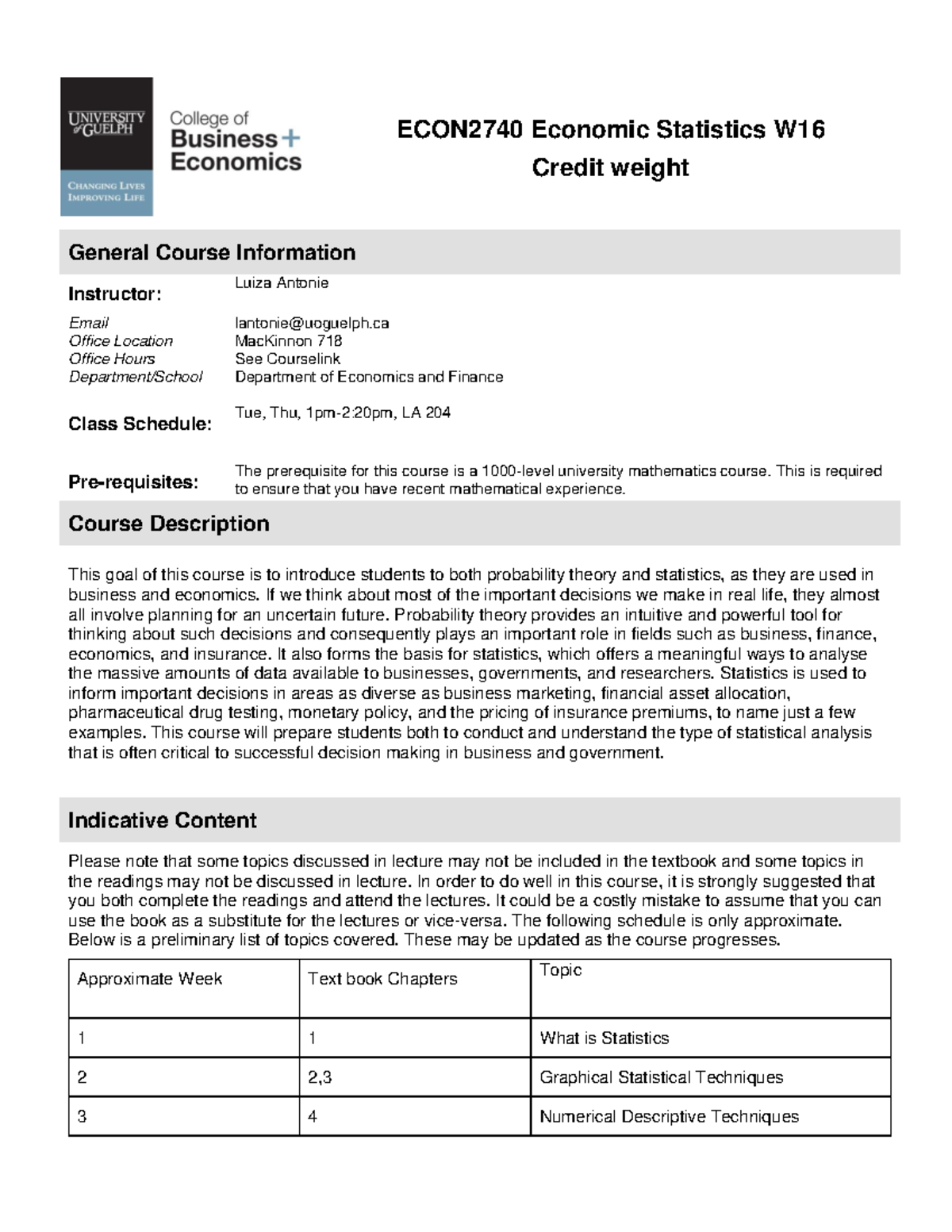 ECON 2740 la W16 - Summary Economic Statistics FW - ECON2740 Economic ...