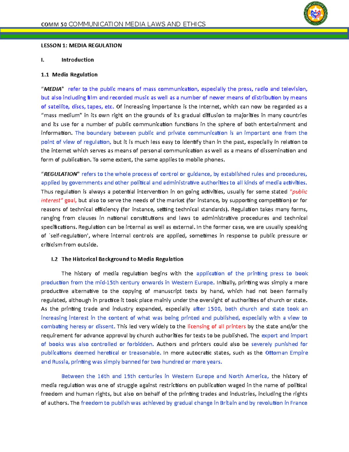 Media Regulation ( Lesson 1) - LESSON 1: MEDIA REGULATION I ...