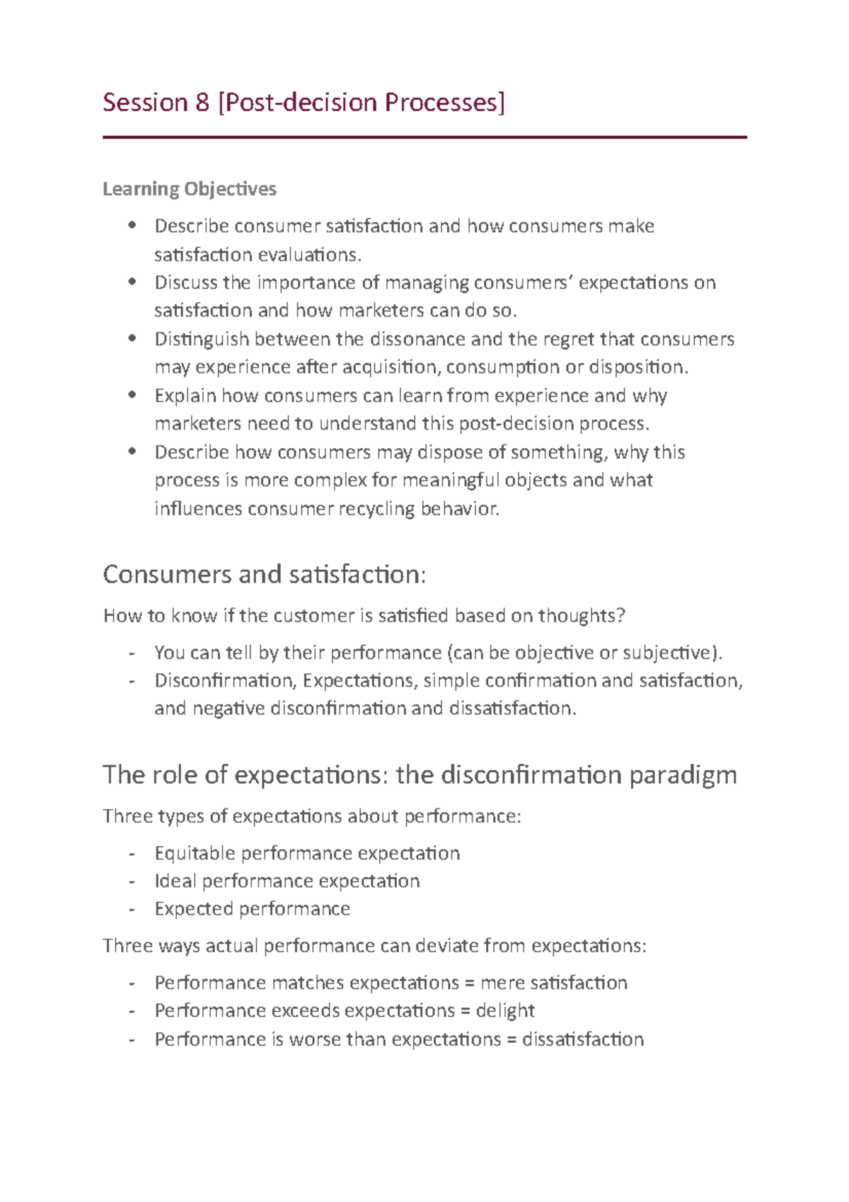 Session 8 - Session 8 [Post-decision Processes] Learning Objectives ...