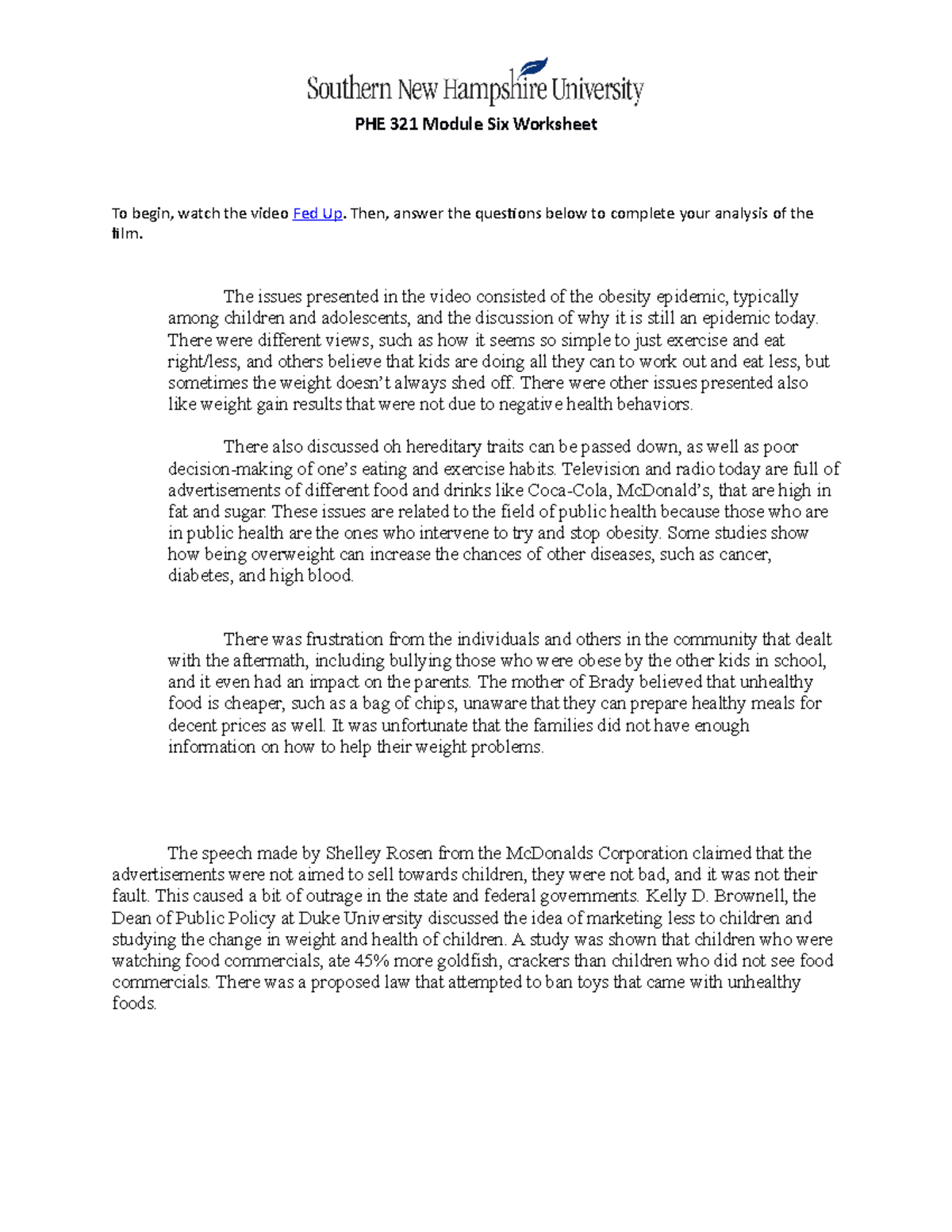 Week 6 PHE 321 Module Six Worksheet - PHE 321 Module Six Worksheet To ...