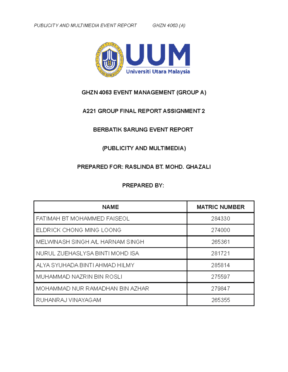 Publicity and Multimedia Event Report - PUBLICITY AND MULTIMEDIA EVENT ...