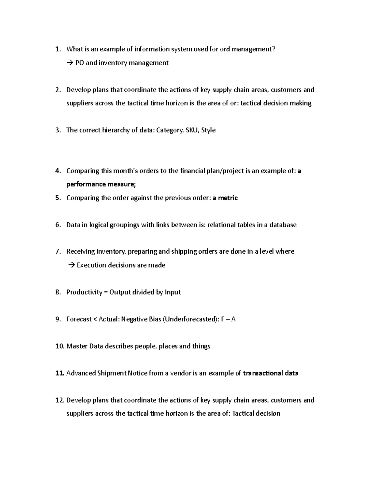 Review - What is an example of information system used for ord ...