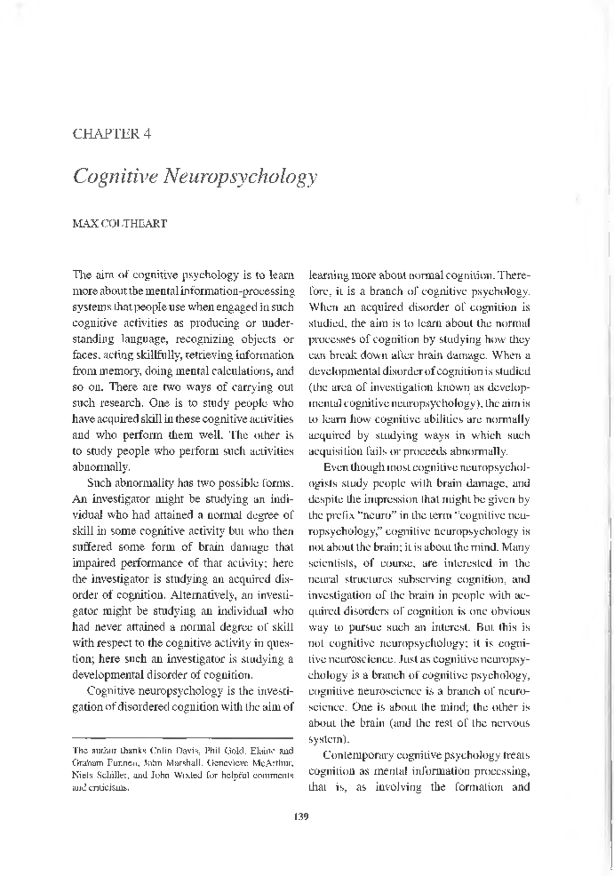 Cognitive neuropsychology - COGS100 - MQ - Studocu