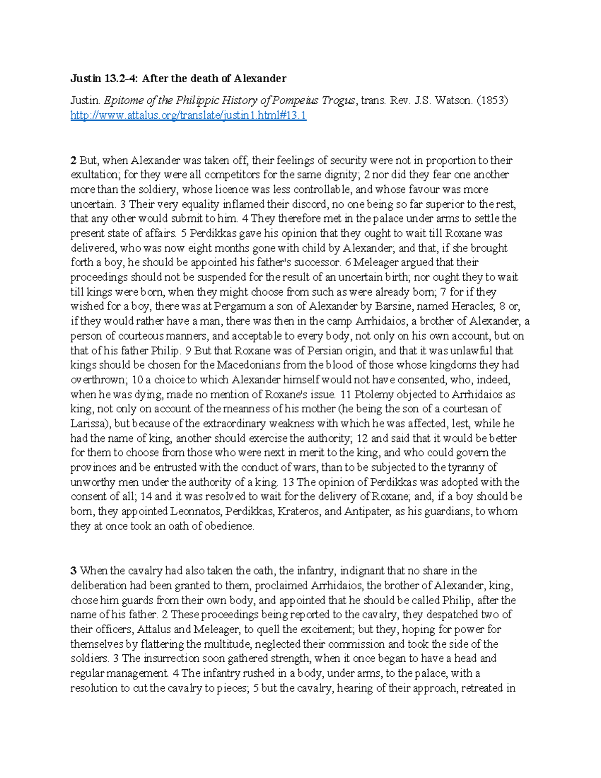 Week 3 Justin on After the death of Alexander - Justin 13-4: After the ...