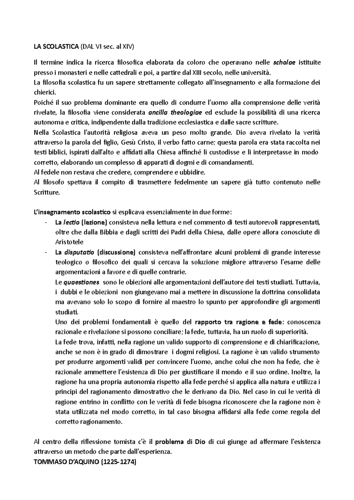 La Scolastica e Tommaso - LA SCOLASTICA (DAL VI sec. al XIV) Il termine ...