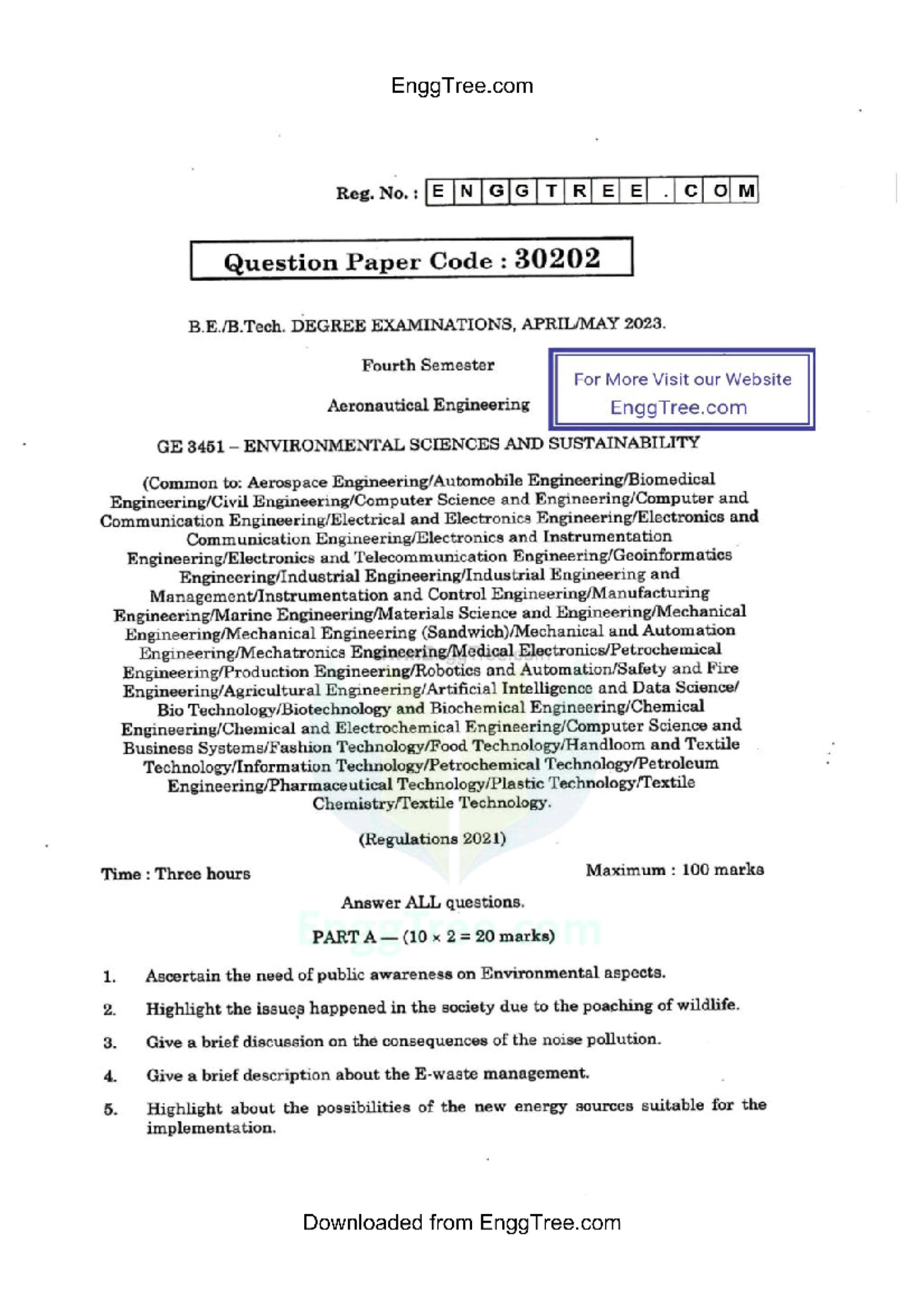 Ge3451 Environmental Sciences And Sustainability Apr May 2023 Question Paper Download Enggtree