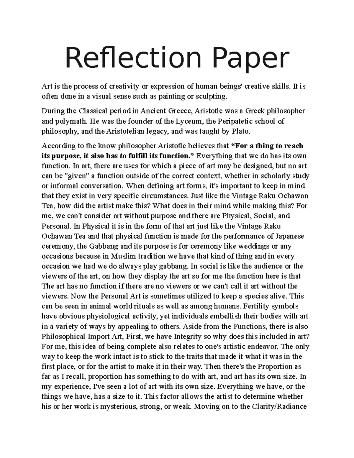 Reflection Paper ART APP about musem - Reflection Paper Art is the ...
