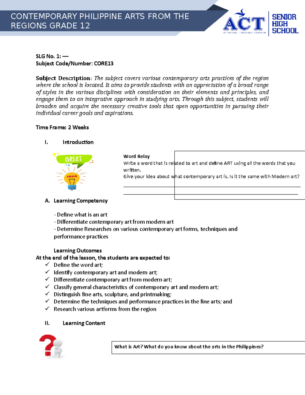 Module 1 2 Weeks CORE13 CPAR 2021 2022 - SLG No. 1: –– Subject Code ...