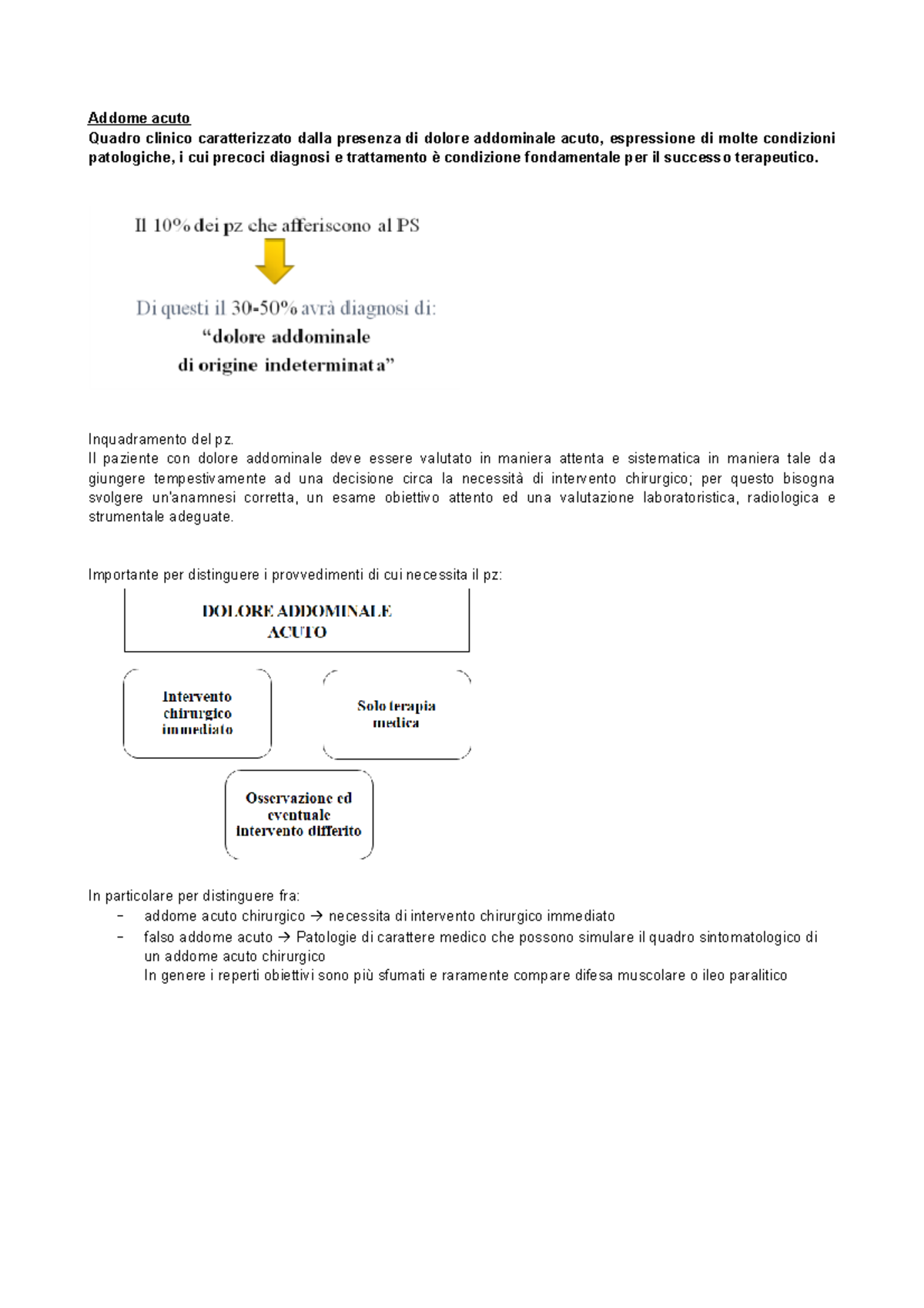 Addome acuto - definizione - classificazione - caratteristiche cliniche ...