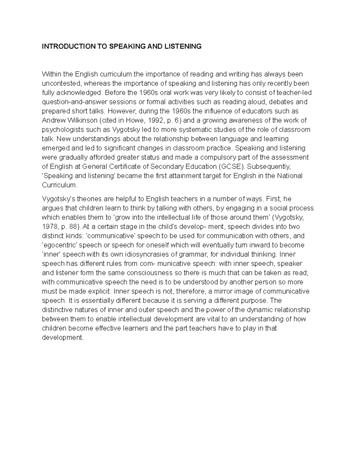 Introduction TO Speaking AND Listening - INTRODUCTION TO SPEAKING AND ...