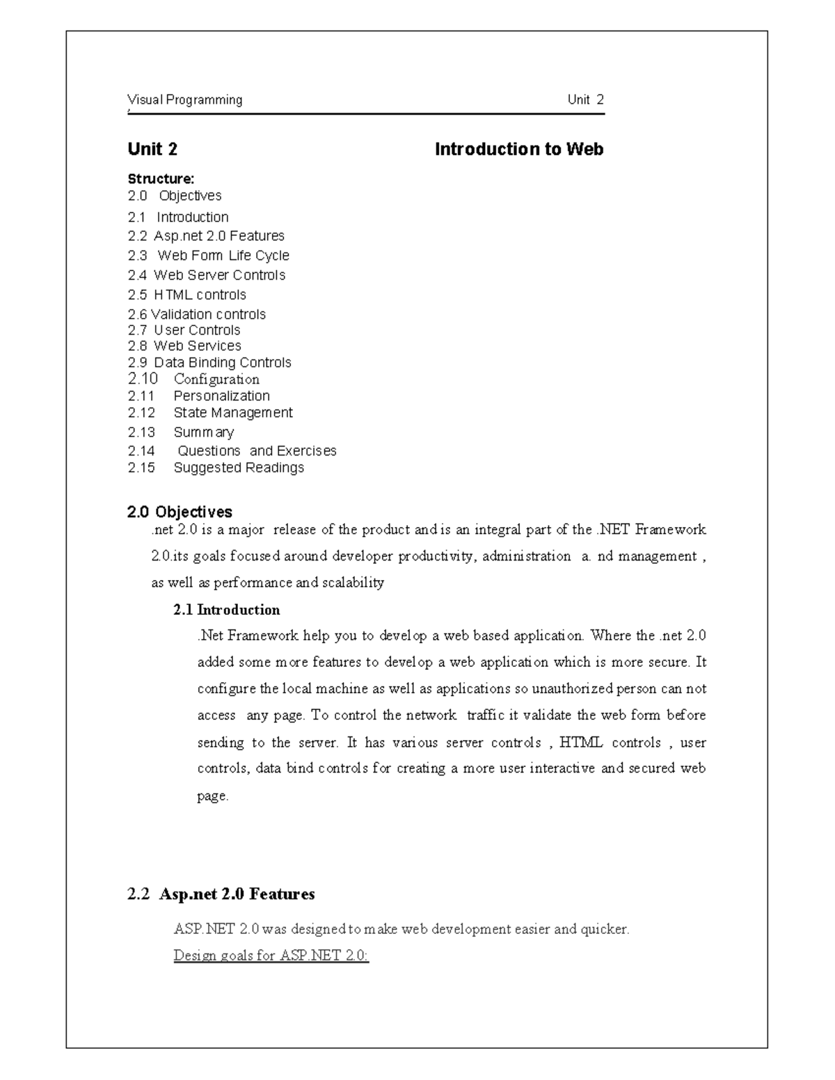 Unit -5 - Vb.net notes - Structure: 2 Objectives 2 Introduction 2 Asp 2 ...