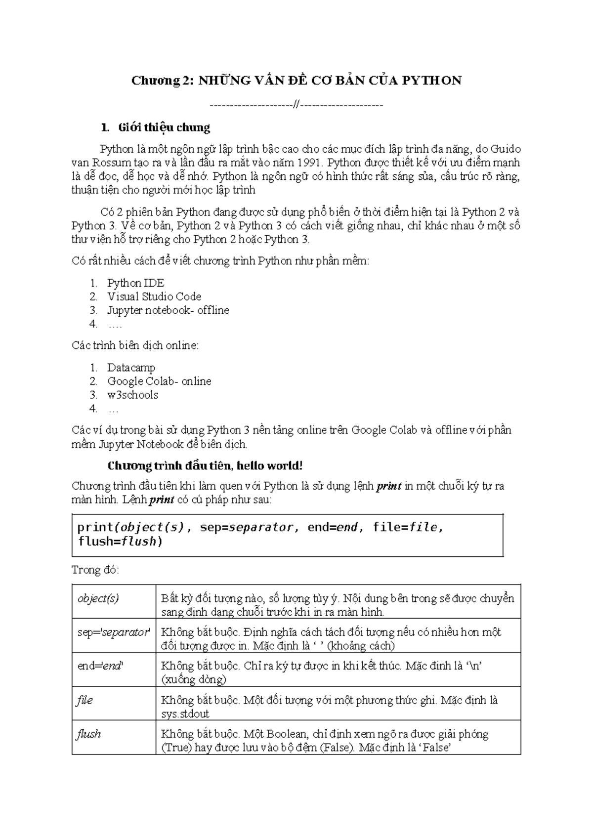 Chuong 2 Basic Python Chương 2 NhỮng VẤn ĐỀ CƠ BẢn CỦa Python Gi ới Thi ệu Chung Python