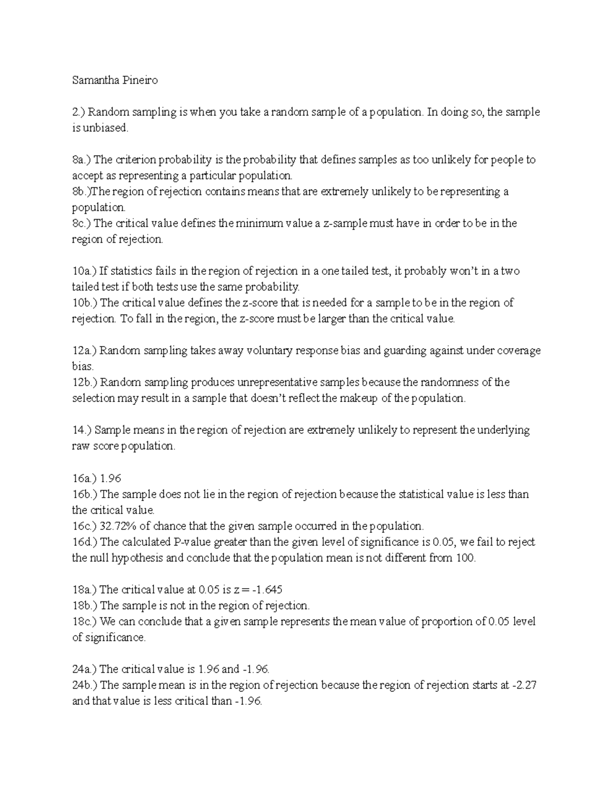 HW #6 Stats - This is the fourth homework for intro statistics (PSH 202) with professor Jack ...
