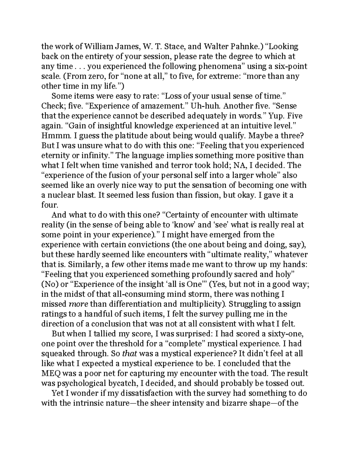 233 - Hello - the work of William James, W. T. Stace, and Walter Pahnke ...