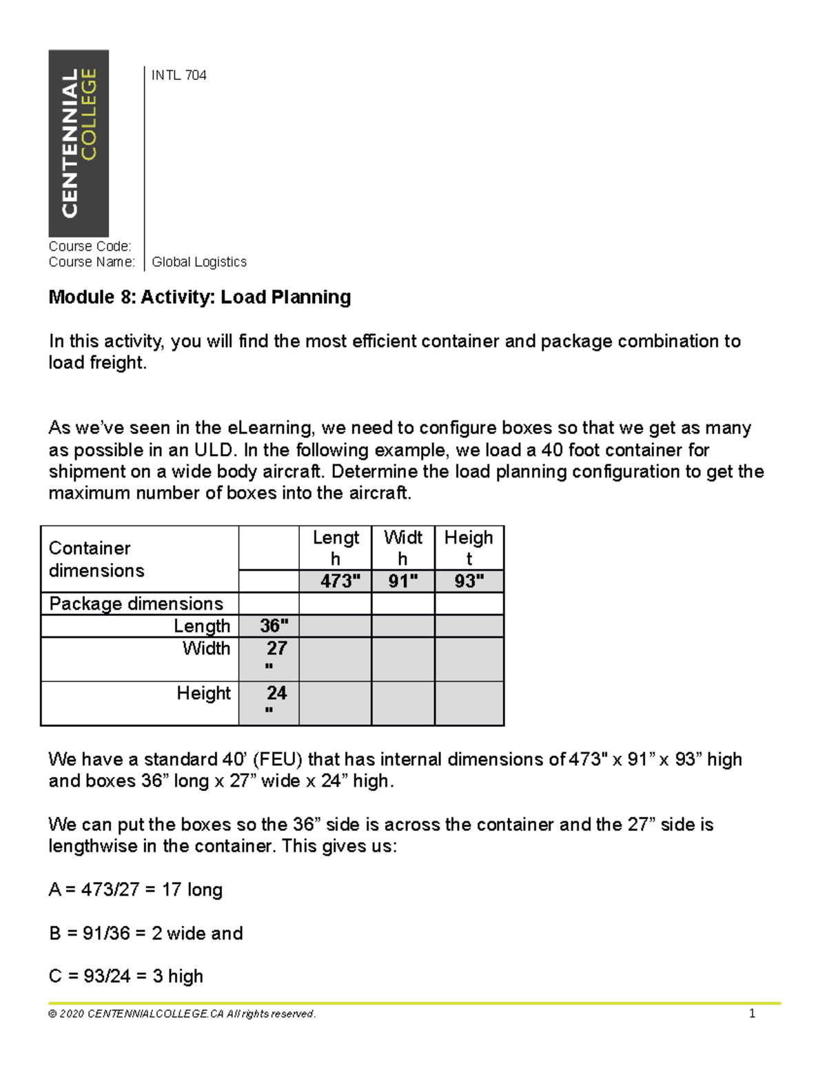 INTL704-Mod-08-Activity Load Plan w answers - Course Code: INTL 704 ...