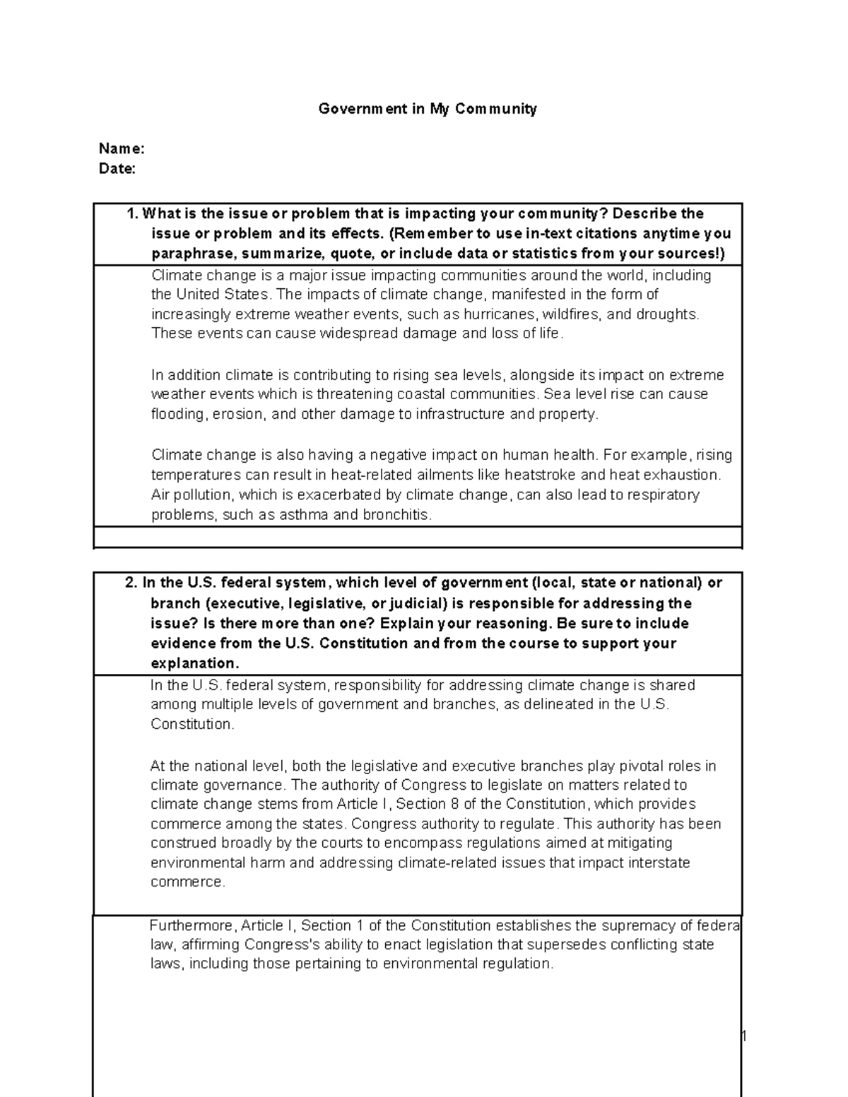 Government in My Community 121 - Government in My Community Name: Date ...