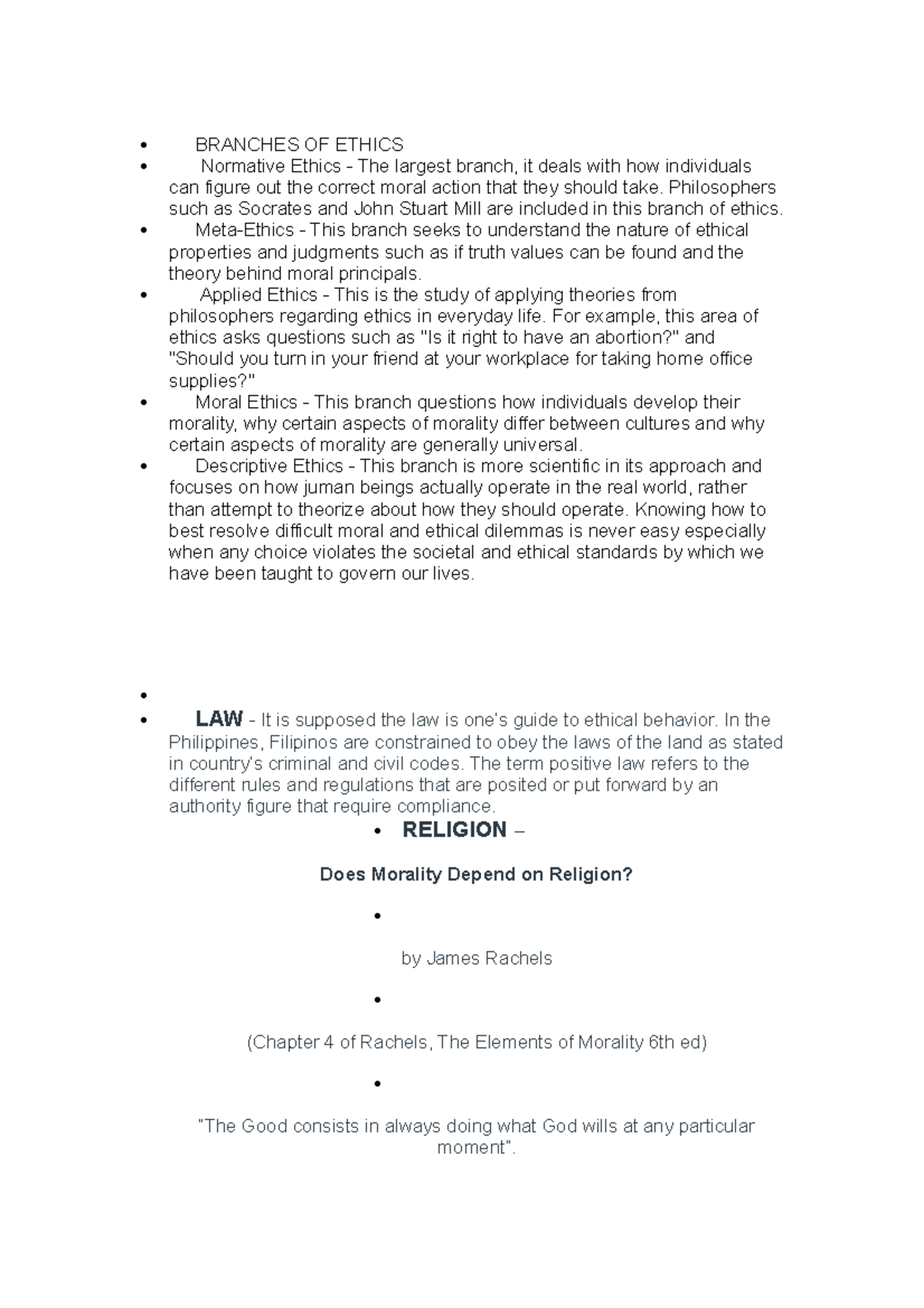 Ethics-notes - ETIC - BRANCHES OF ETHICS Normative Ethics - The largest ...