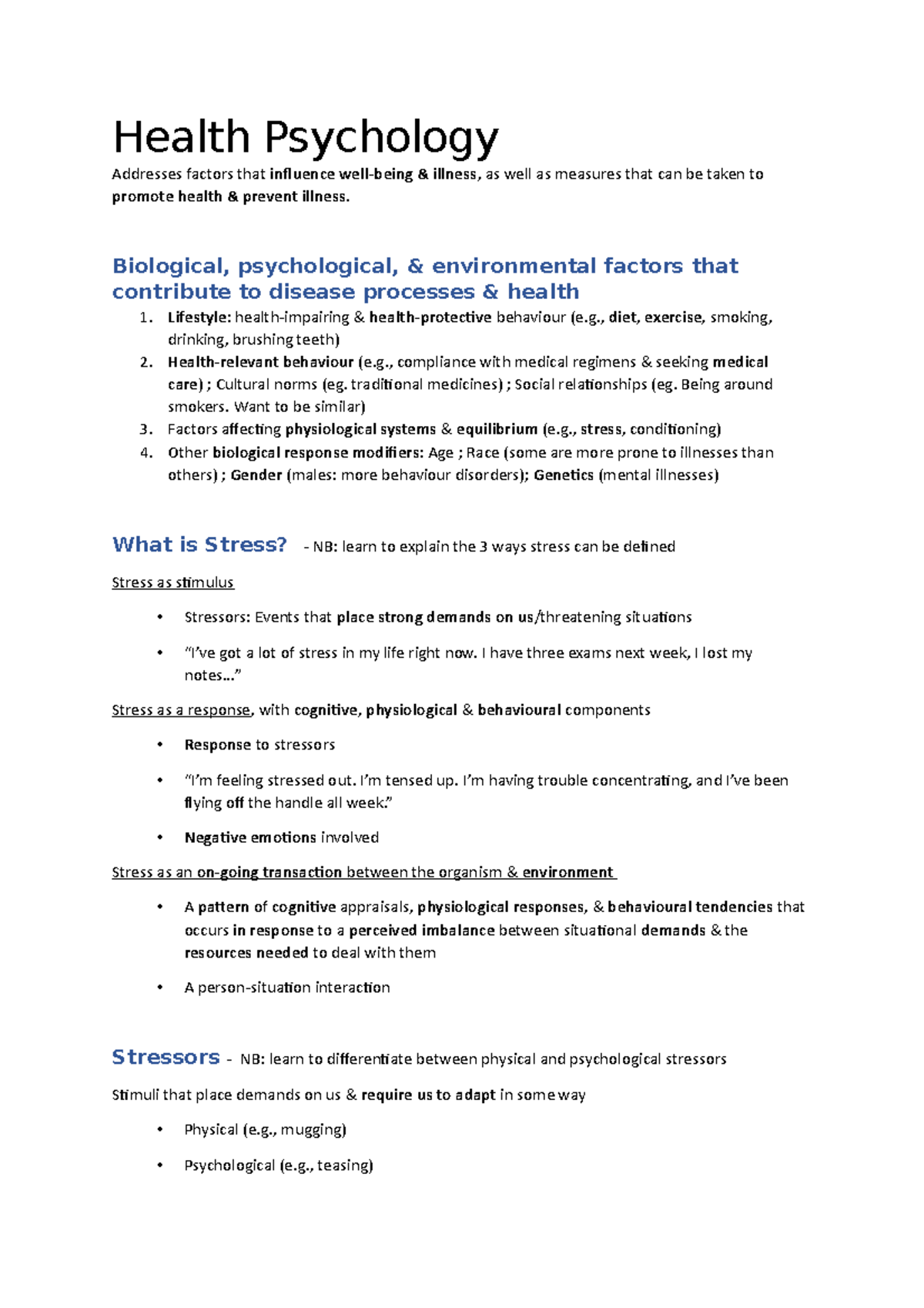 Health Psychology - Health Psychology Addresses factors that influence ...