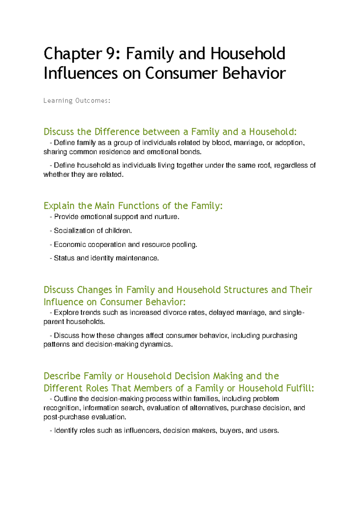 Brief overview of Chapter 9 - Chapter 9: Family and Household ...