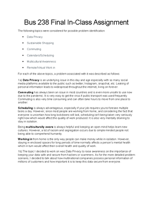 BUS 238 D100 - Final In-class Assignment - Spring 2021 - Page 1/ BUS ...