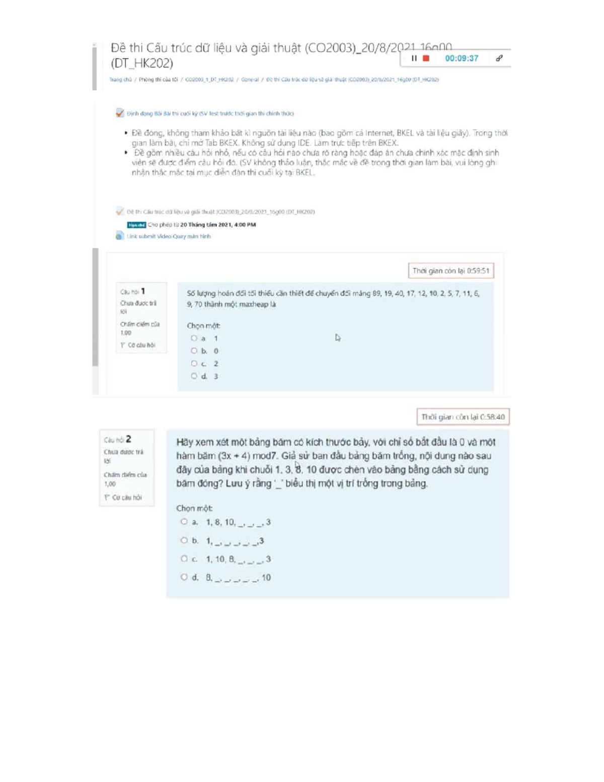 Dsa final DT 202 - Cấu trúc dữ liệu và giải thuật HK 202 - Dê thi Cãu trúc dû liêu và giái thuât ...