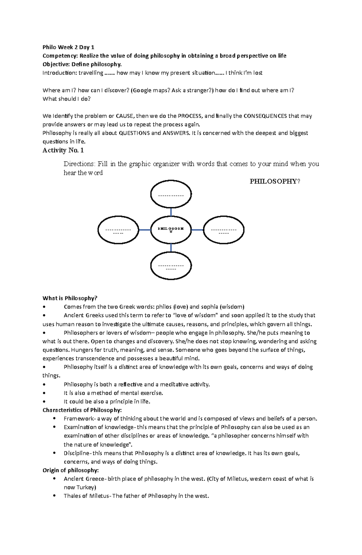 Philo Week 2 Day 1 - handouts - PHILOSOPHY Philo Week 2 Day 1 ...