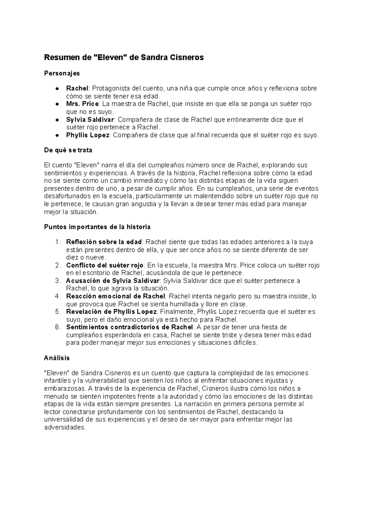 Resumen de Eleven de Sandra Cisneros - Resumen de "Eleven" de Sandra ...